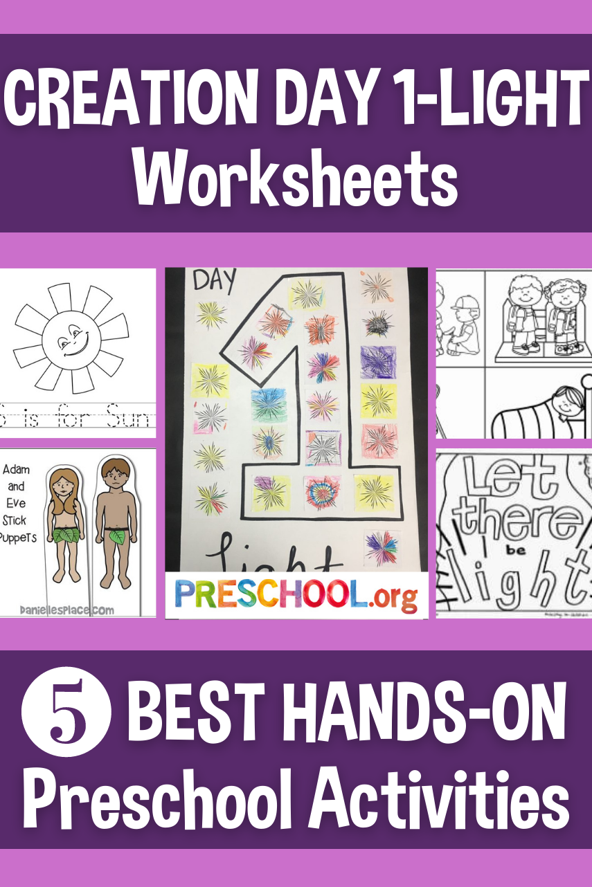 The 5 Best WORKSHEETS for CREATION DAY 1-LIGHT Preschool Theme ...